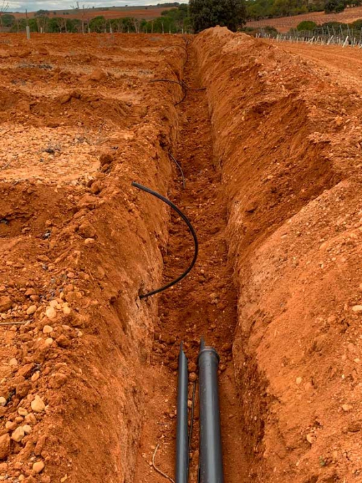 Underground drip irrigation for an almond farm.